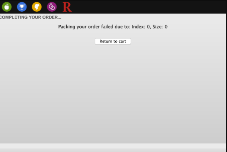 Packing Your Order Failed Due To Index 0 Size 0 